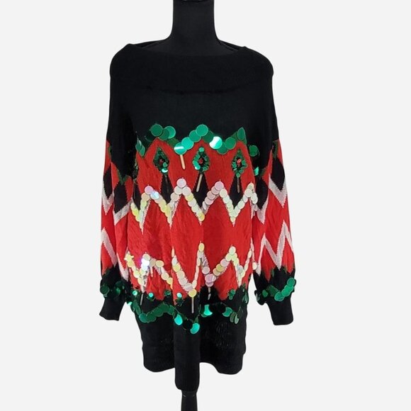 Holiday Time | Sweaters | Fugly Xl Red And Green Sequin Knit Christmas ...